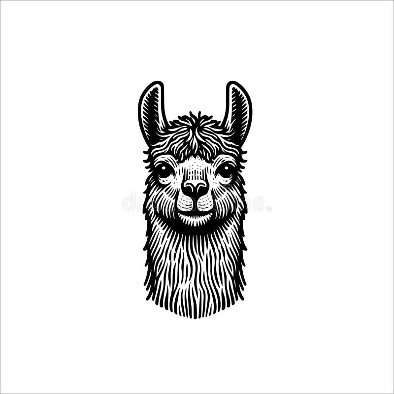 Llama Face Front View Vintage Retro Logo Style Icon. Stock Vector ...