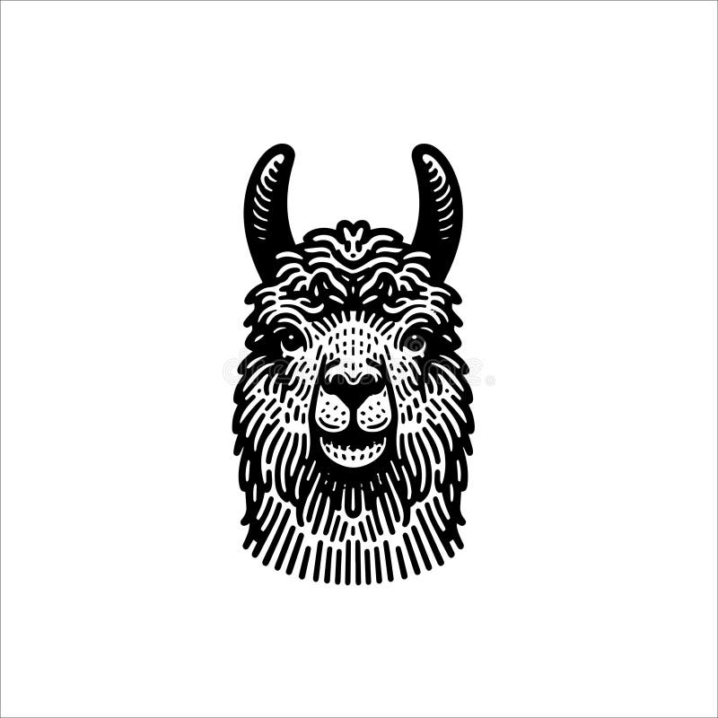Llama Face Front View Vintage Retro Logo Style Icon. Stock Vector ...
