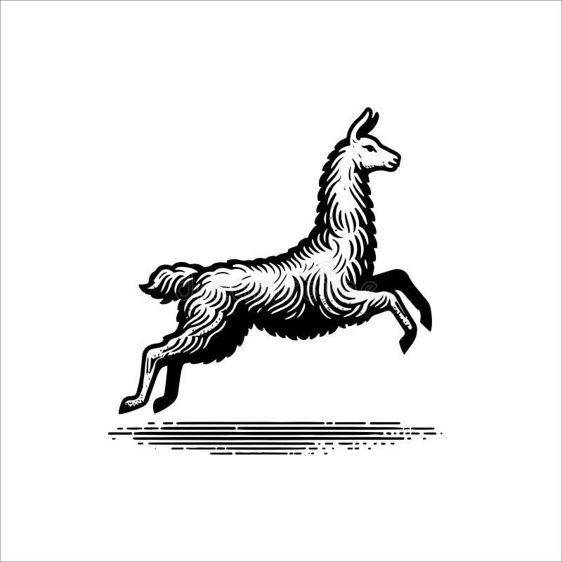 Llama Jumping Side View Vintage Retro Logo Illustration Vector. Stock ...
