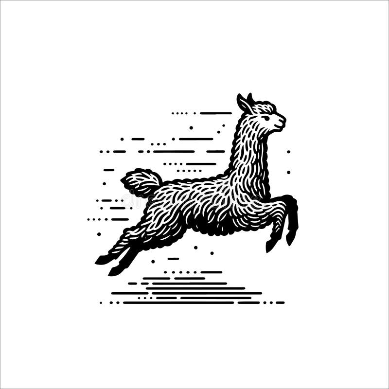 Llama Jumping Vintage Retro Logo Illustration Vector Icon. Stock Vector ...