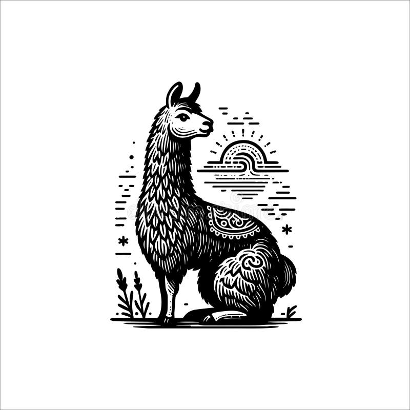Llama Sitting Vintage Retro Logo Illustration Vector Icon. Stock Vector ...
