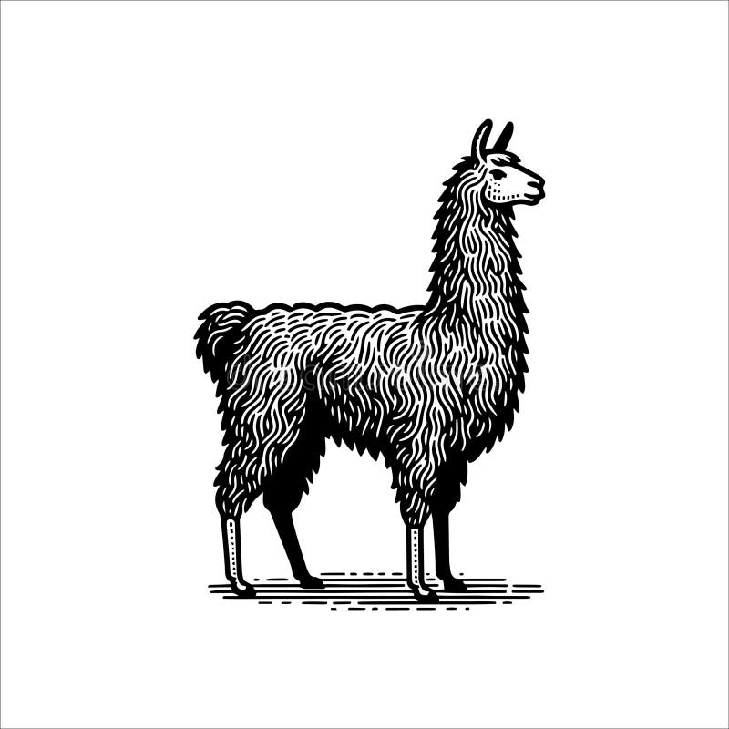 Simple Llama Standing Side View Retro Vintage Logo Illustration. Stock ...
