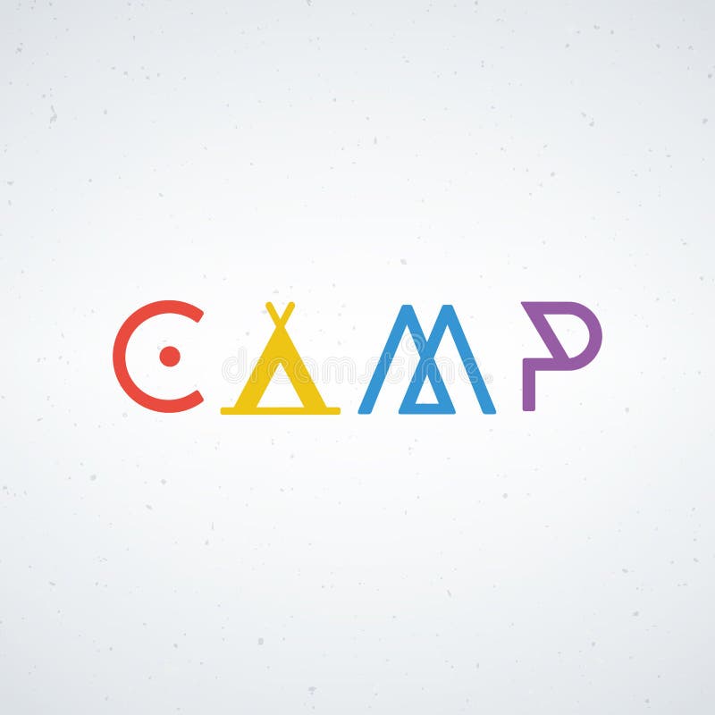 Simple Logo Camp Typography. Nice Letters with Tent and Mountains ...