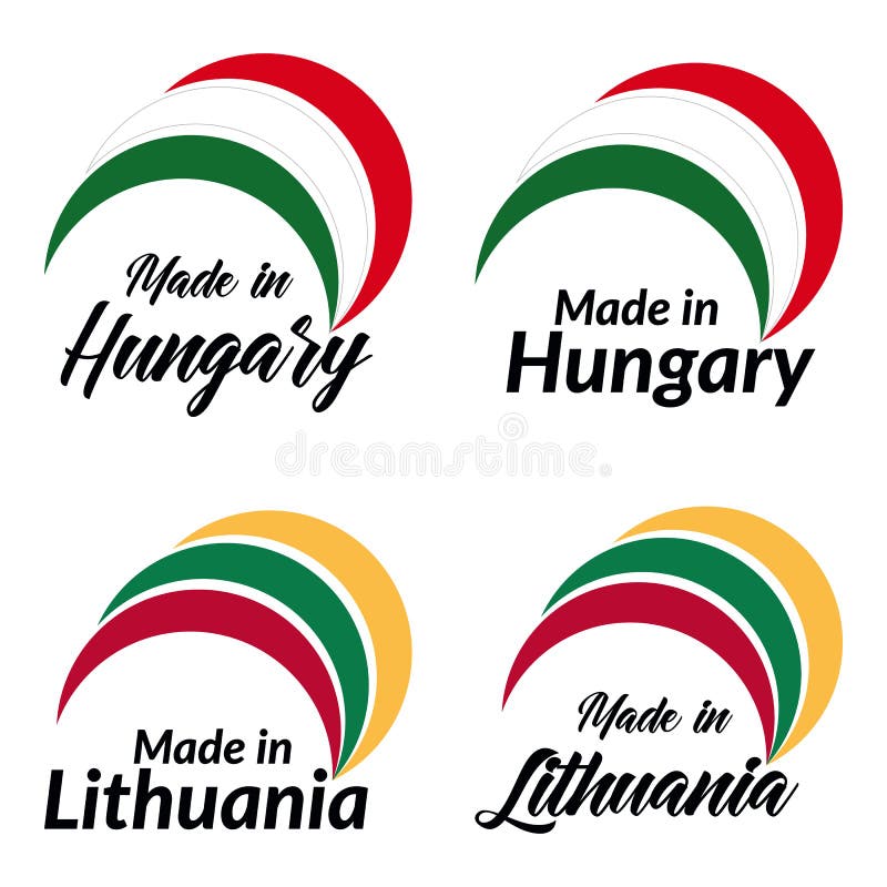 Simple Logos Made in Hungary, Made in Lithuania, Vector Logos with ...
