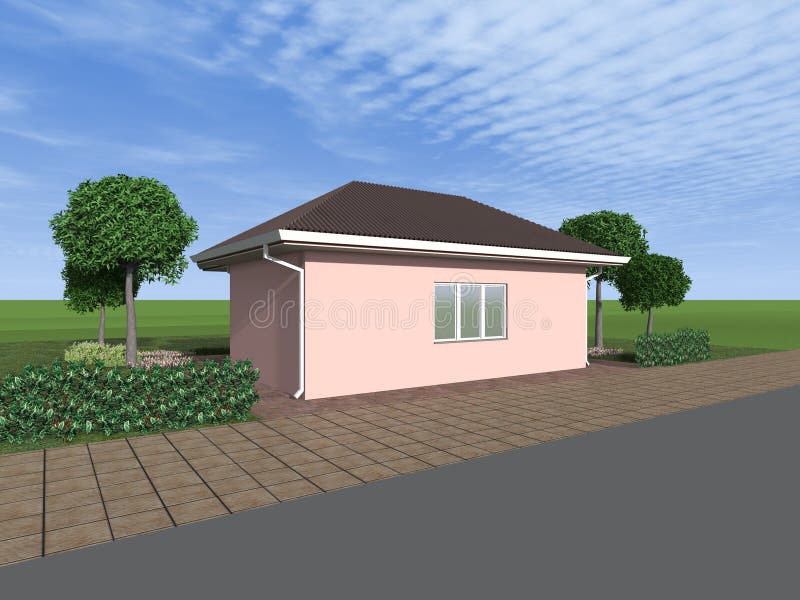 A Simple Lonely Pink House. House by the Road. 3D Graphics. Stock ...