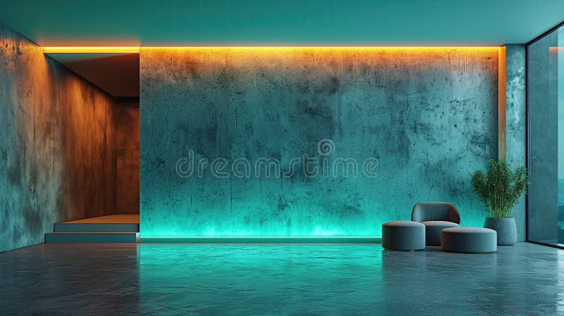 Simple Luxury Grey Concrete Wall with Neon Light , Minimal Style ...
