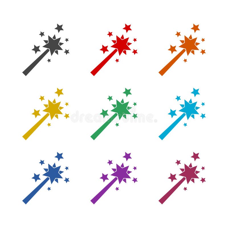 Simple Magic Wand Icon Sign, Color Set Stock Vector - Illustration of ...