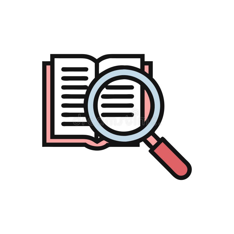 Simple Magnifying Glass with Book Icon for Study Stock Illustration ...