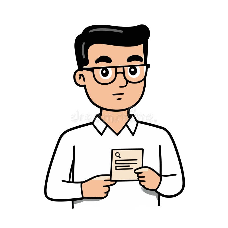 Simple Man Adjusting Glasses Serious Look Holding a Question Card ...