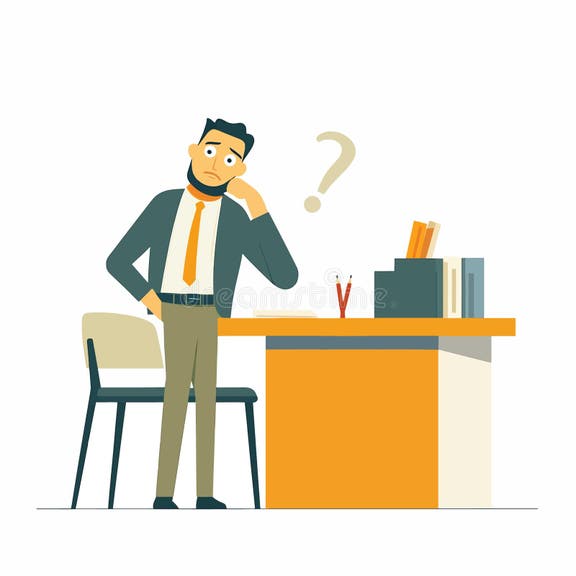 Simple Man Leaning on a Desk Pondering a Question Vector Stock ...