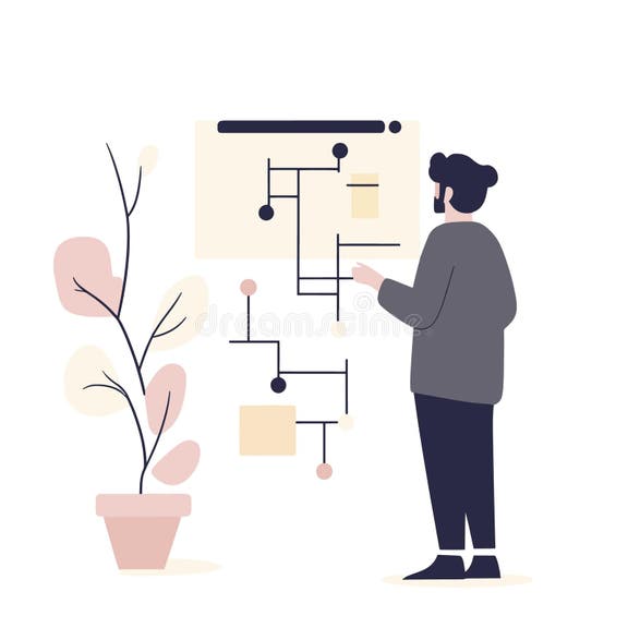 Simple Man Looking at a Flowchart with Confusion Flar Vector Stock ...