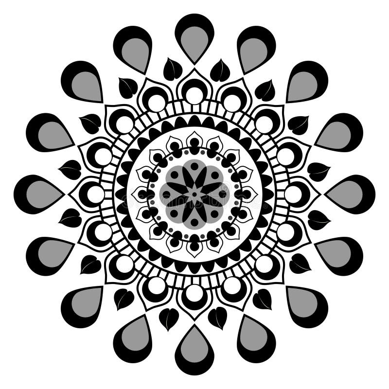 Simple Mandala Art with Leaf, Dots, Strips Vector Illustration Black ...