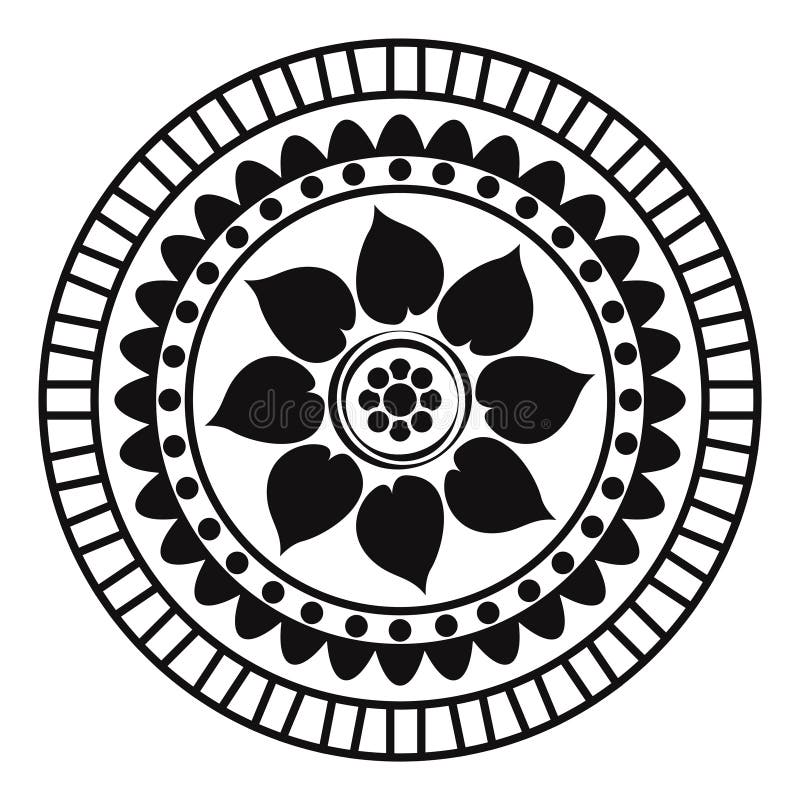 Simple Mandala Art with Leaf, Dots, Strips Vector Illustration Black ...