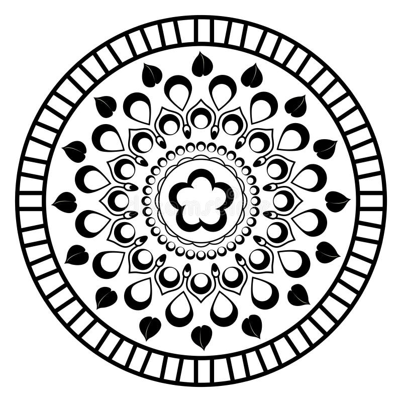 Simple Mandala Art with Leaf, Flower, Circle and Lines Stock Vector - Illustration of dots ...