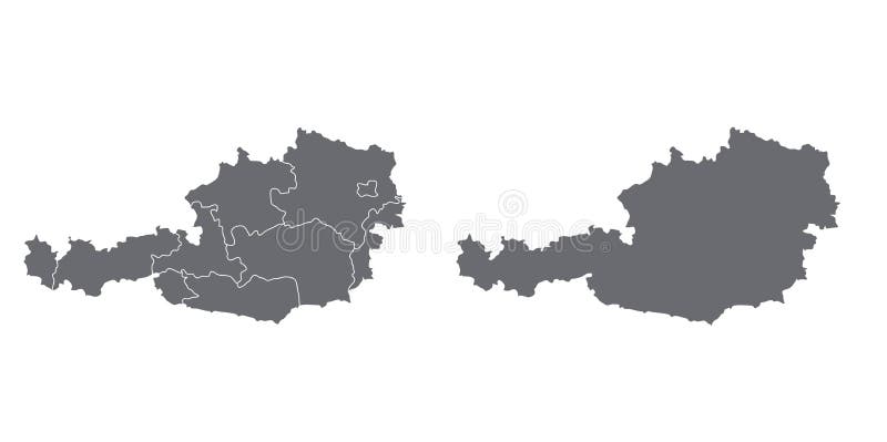 Simple Map of Austria Vector Drawing. Mercator Projection. Filled and ...