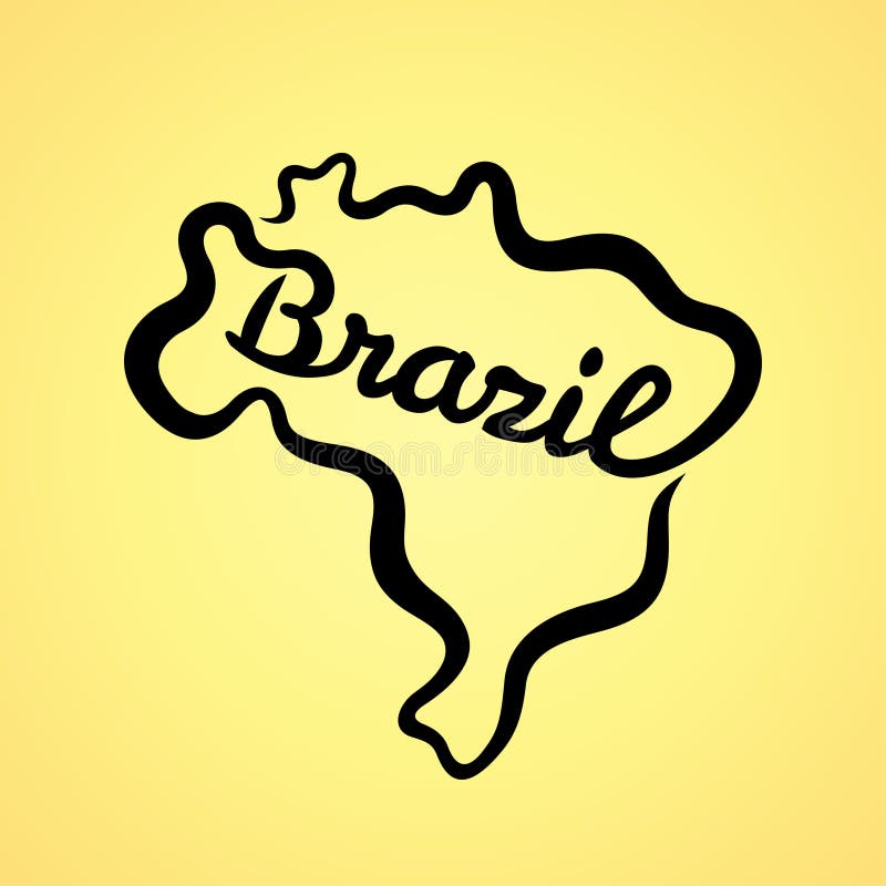 Simplified Map of Brazil Outline, with Slightly Bent Flag Under Stock ...