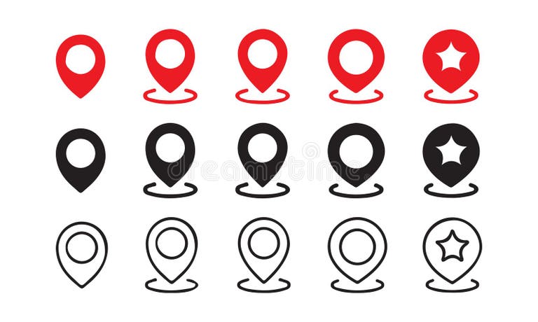 Simple Map Pin Collection with Editable Line Stroke. GPS, Location Pin Sign. Map Pointer Symbol ...