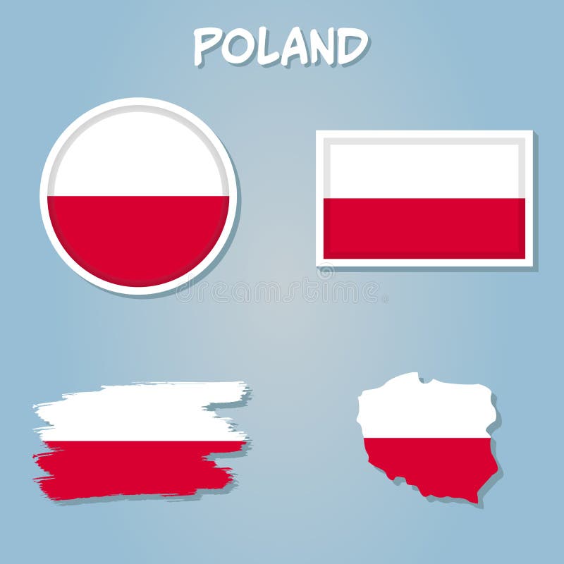 Simple Map of Poland with Flag Isolated on Blue Background Stock Vector ...