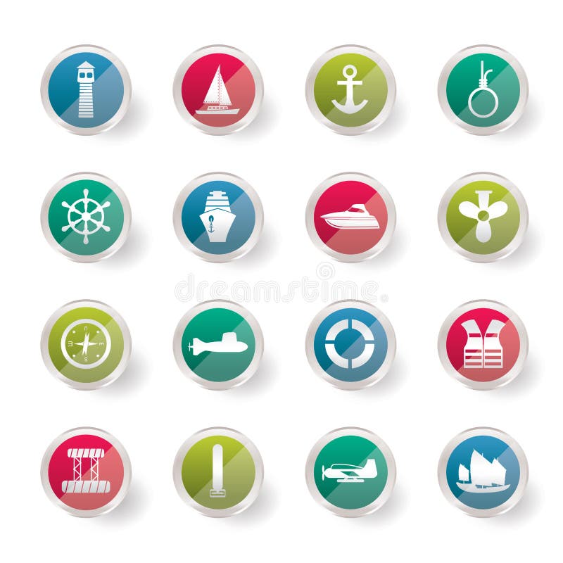Marine, Sailing and Sea Icons Stock Vector - Illustration of menu ...