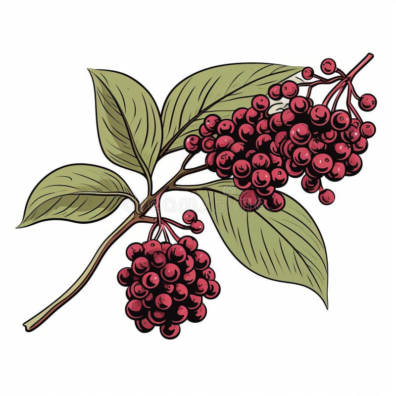 Simple Marker Drawing of Elderberry in Flat 2d Vector Style Stock ...