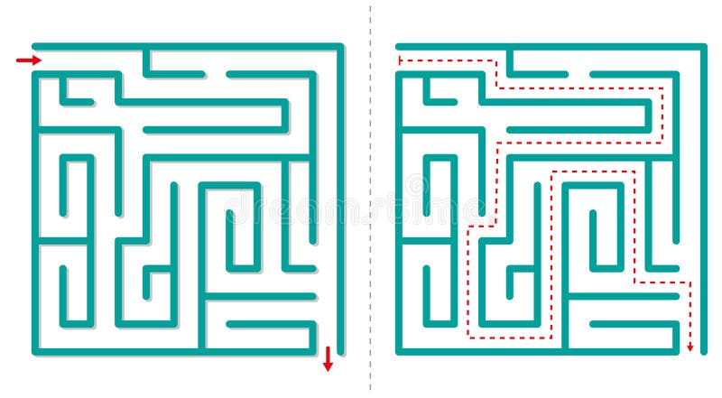 Simple Maze Abstract Game with Answer. Easy Labyrinth for Kids Stock ...
