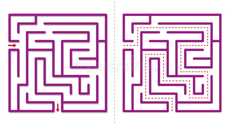 Simple Maze Abstract Game with Answer. Easy Puzzle for Kids Stock ...