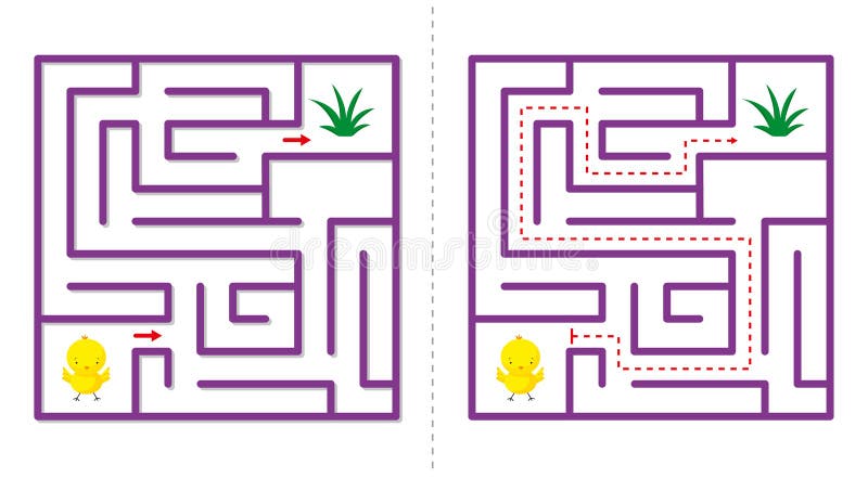 Simple Maze Abstract Game with Answer. Help Chicken Find Grass Stock ...
