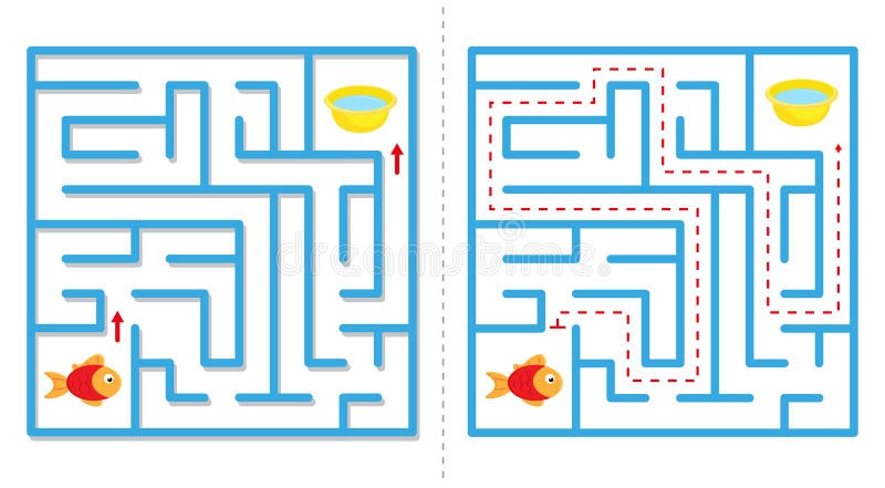 Simple Maze Abstract Game with Answer. Help Fish Find Water Stock ...