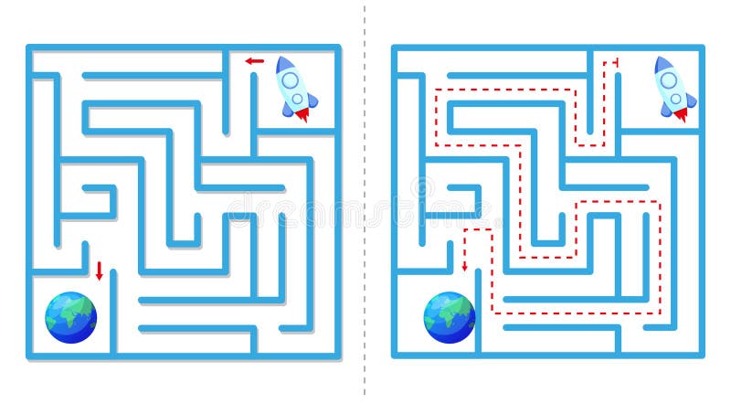 Simple Maze Abstract Game with Answer. Help Rocket Fly To Earth. Easy ...