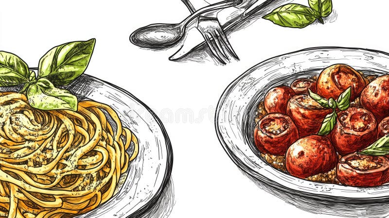 A Simple Meal Consisting of Spaghetti and Sliced Tomatoes Stock Image ...
