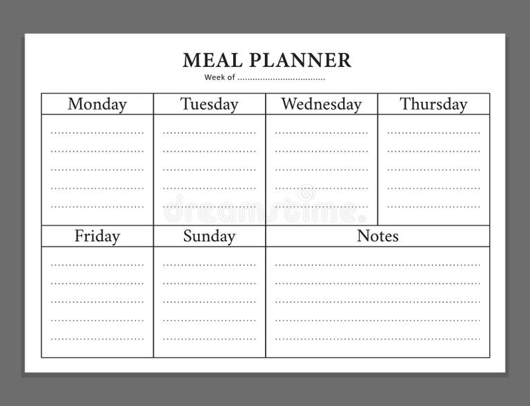 Simple Meal Menu Planner with Row and Column Grid Vector Design ...