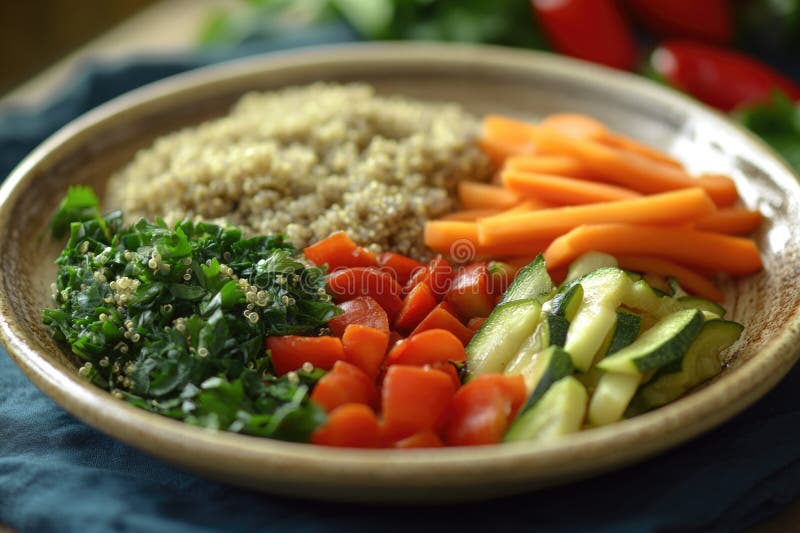 A Simple Meal of Mixed Vegetables Served with Steamed Rice Stock Photo ...