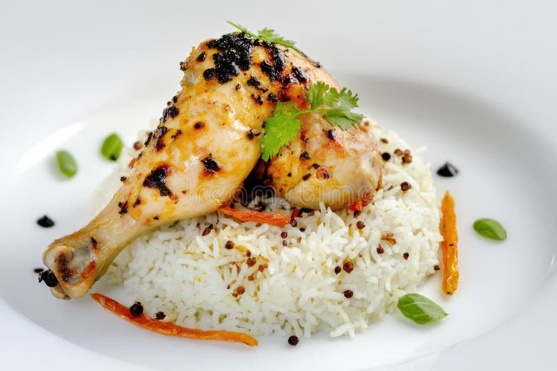 A Simple Meal of Rice and Chicken Served on a White Plate Stock Photo ...