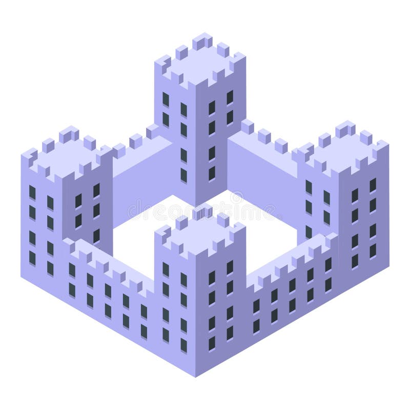 Simple Medieval Castle with High Towers Protecting the Yard Isometric ...