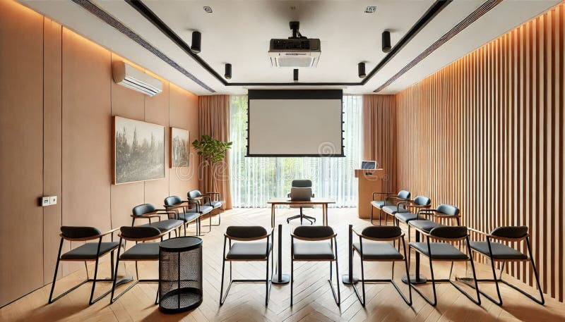 Simple Meeting Room with Projector and Empty Chairs, Landscape. Stock ...