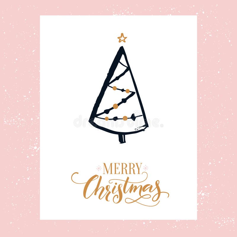 Simple Merry Christmas Card Design with Decorated Hand Drawn Christmas ...