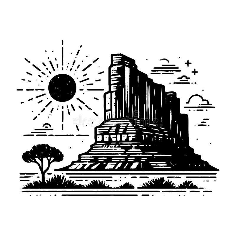 Mesa Rock Formation Vector Design – Vintage Logo Retro Illustration ...