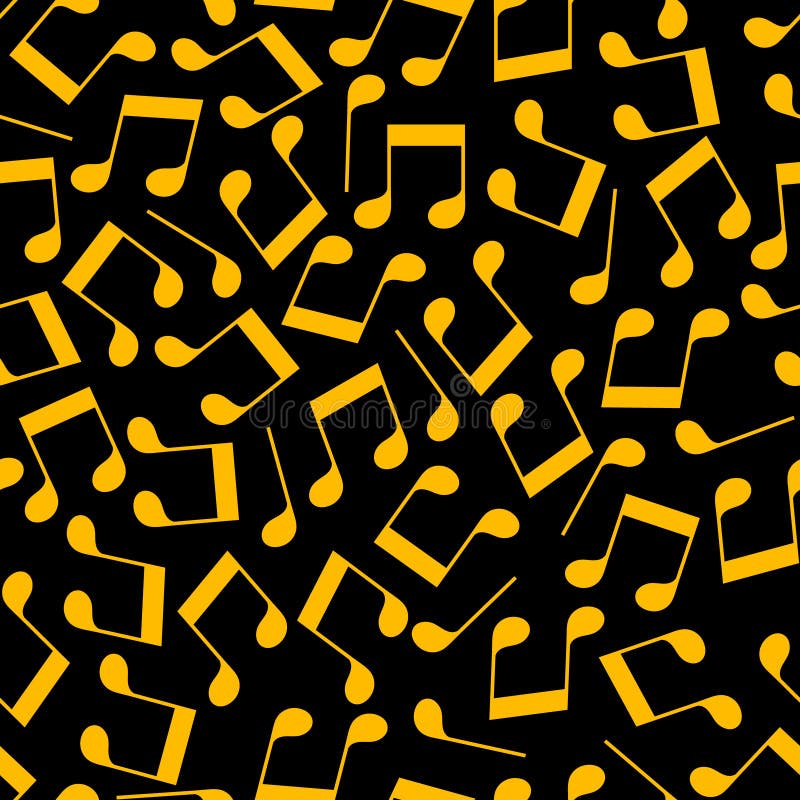 Simple Messy Golden Music Notes on Black Seamless Pattern, Vector Stock ...