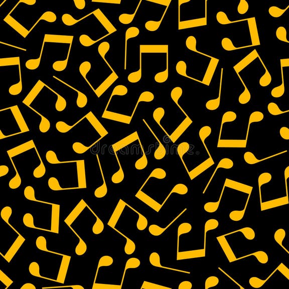 Simple Messy Golden Music Notes on Black Seamless Pattern, Vector Stock ...