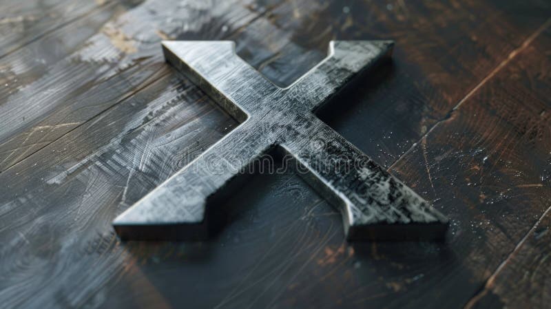 A Simple Metal Cross Placed on a Wooden Table Stock Image - Image of ...