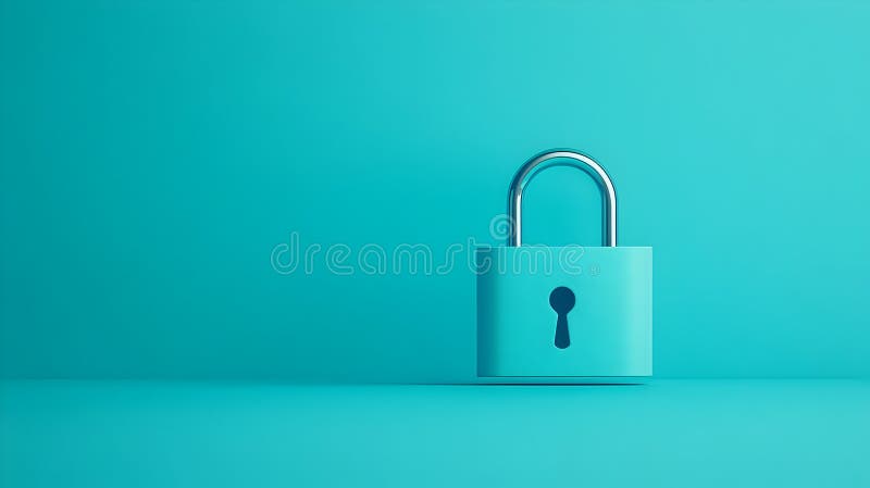 Simple Metallic Padlock Centered on a Vibrant Teal Background ...