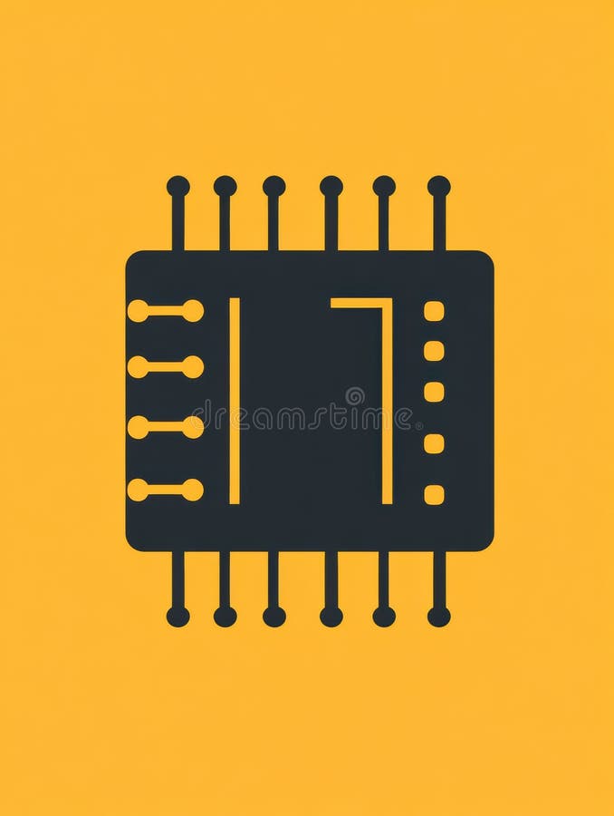 A Simple Microchip Icon Features a Digital Trace, Symbolizing the ...