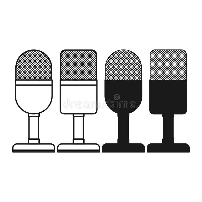 Simple Microphone Flat Black and Outline Style Stock Vector - Illustration of voice, outline ...