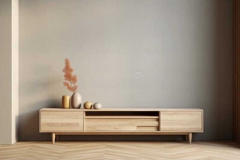 Simple Minimal Cabinet for Tv Interior Wall Mockup,3d Rendering. Stock ...