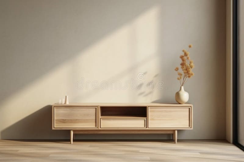 Simple Minimal Cabinet for Tv Interior Wall Mockup,3d Rendering. Stock ...