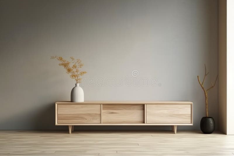 Simple Minimal Cabinet for Tv Interior Wall Mockup,3d Rendering. Stock ...