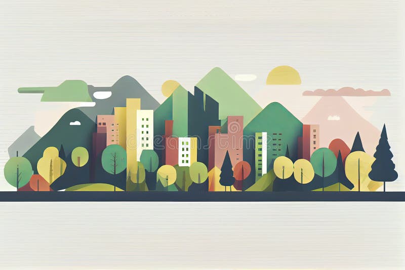 Simple Minimal Geometric Flat Style - City Landscape with Buildings ... Simple Minimal Geometric Flat Style - City Landscape with Buildings ...
