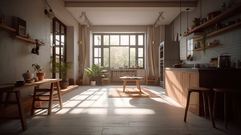 Simple Minimal Muji Style Interior. Generative AI. Stock Illustration ...