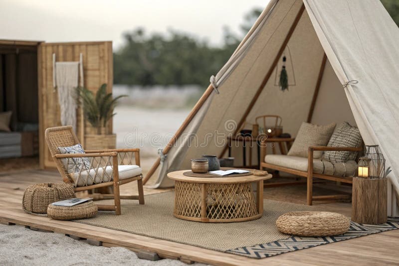 Simple Minimal Nomadic Style Interior 3D Render Stock Illustration ...