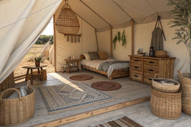 Simple Minimal Nomadic Style Interior 3D Render Stock Illustration ...